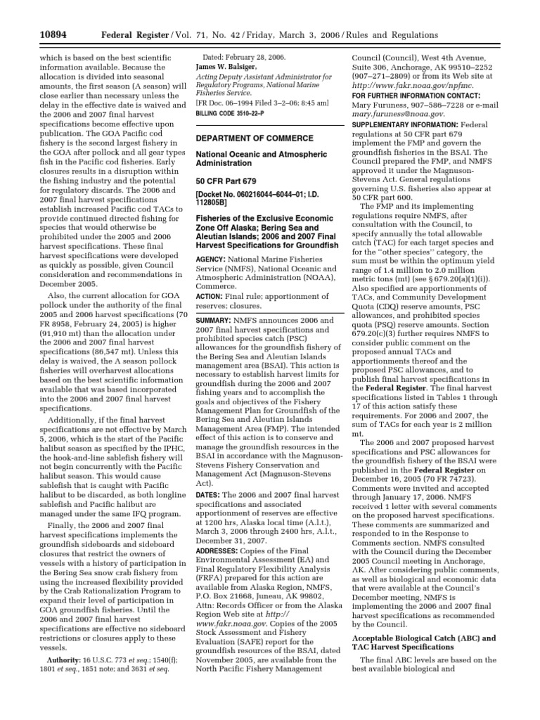 Rule: Fishery Conservation and Management: Alaska Fisheries of ...
