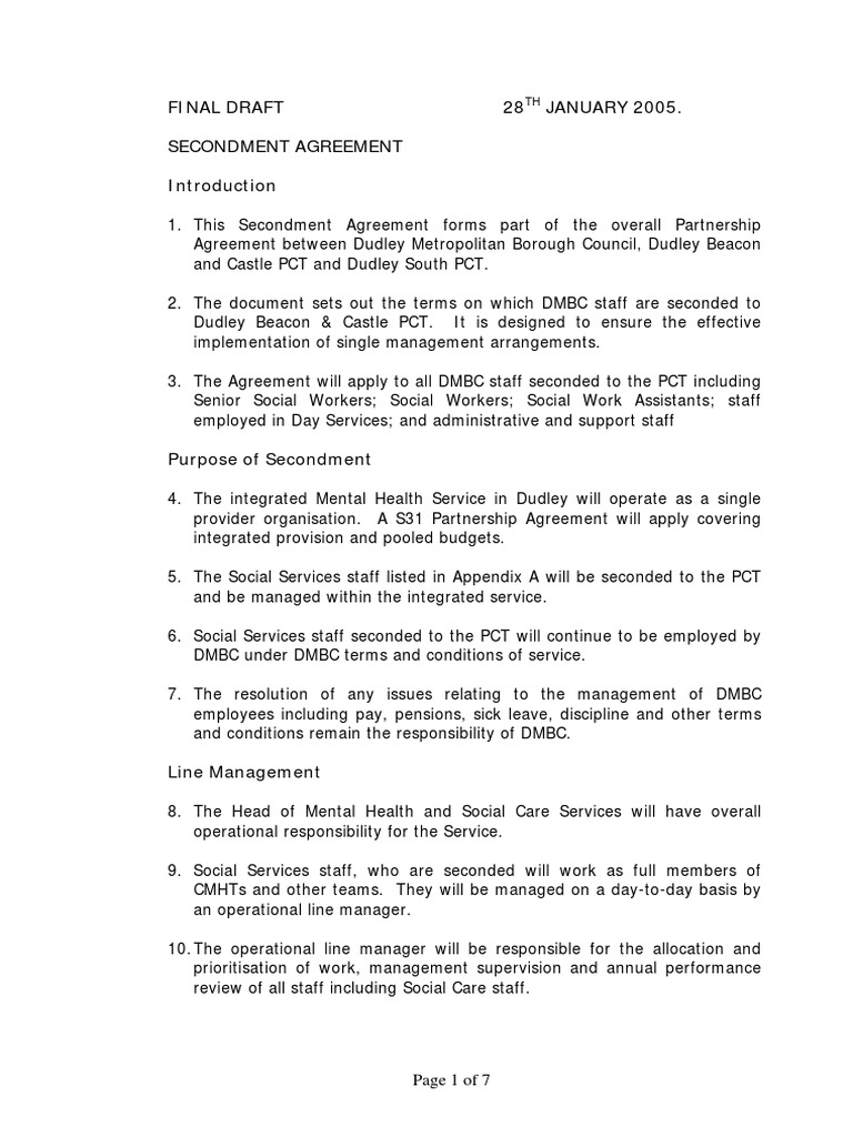 Secondment Agreement - Template 2005 | Download Free PDF | Social Work ...