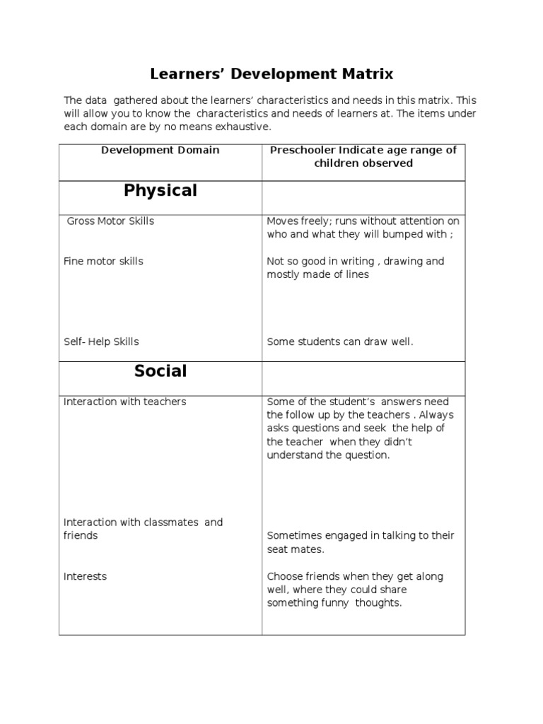 Preschool Learner Development Guide | PDF