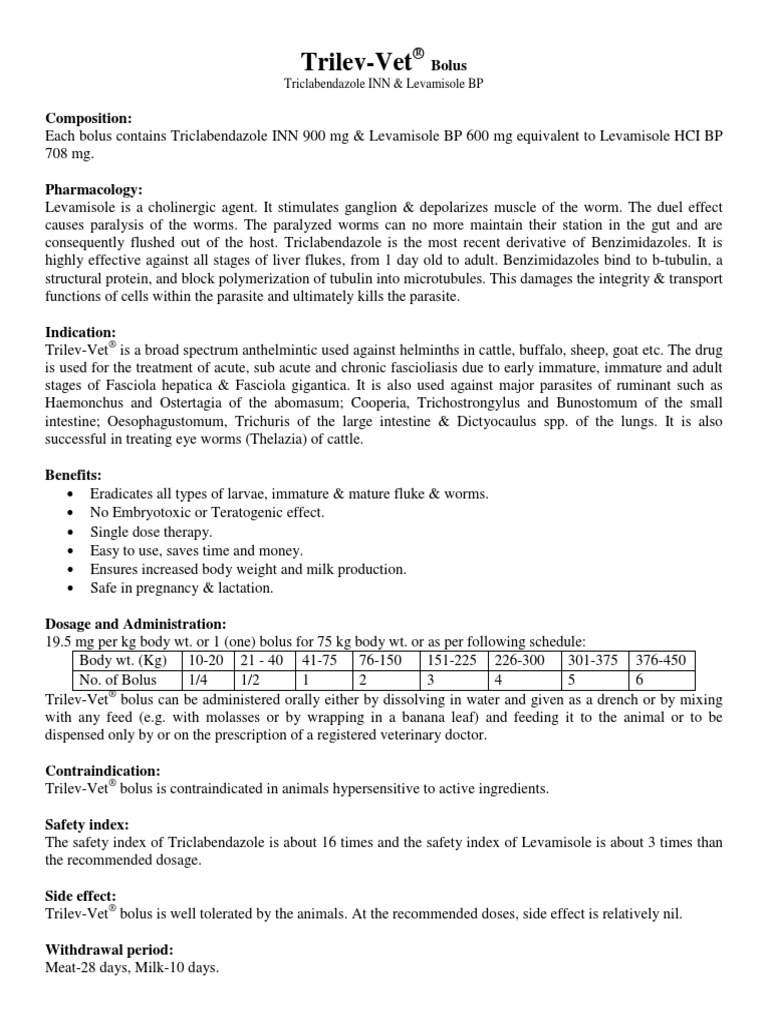 Trilev Vet Bolus 1 | PDF | Medical Treatments | Pharmacology
