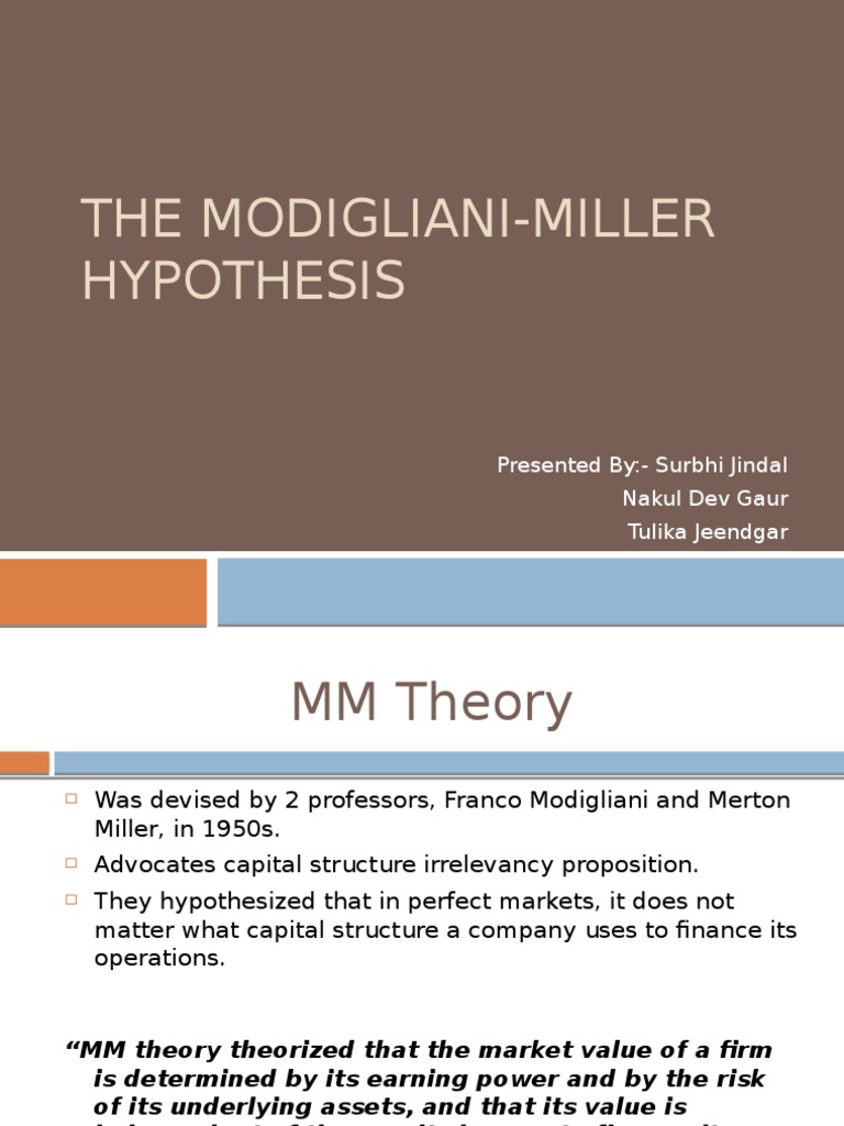 The Modigliani-Miller Hypothesis | PDF