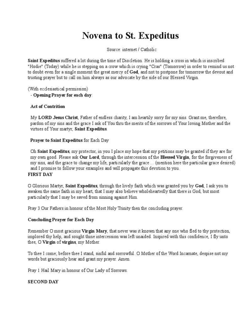 Novena to St Expedite | Lord's Prayer | Grace In Christianity