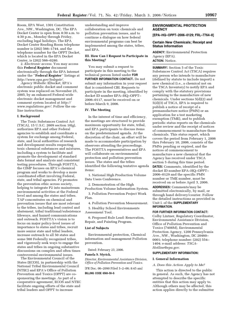 Notice: Environmental Statements Availability, Etc.: New Chemicals ...