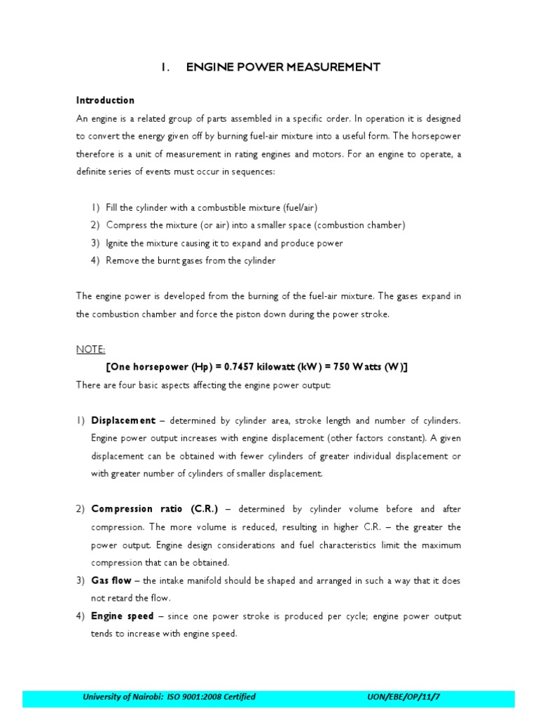 Engine Power Measurements PDF | PDF | Horsepower | Internal Combustion ...