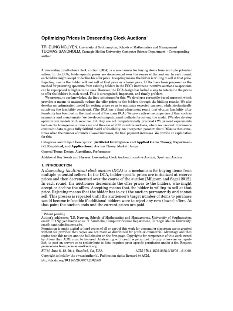 Optimizing Prices in Descending Clock Auctions: Tal, Empirical, and ...