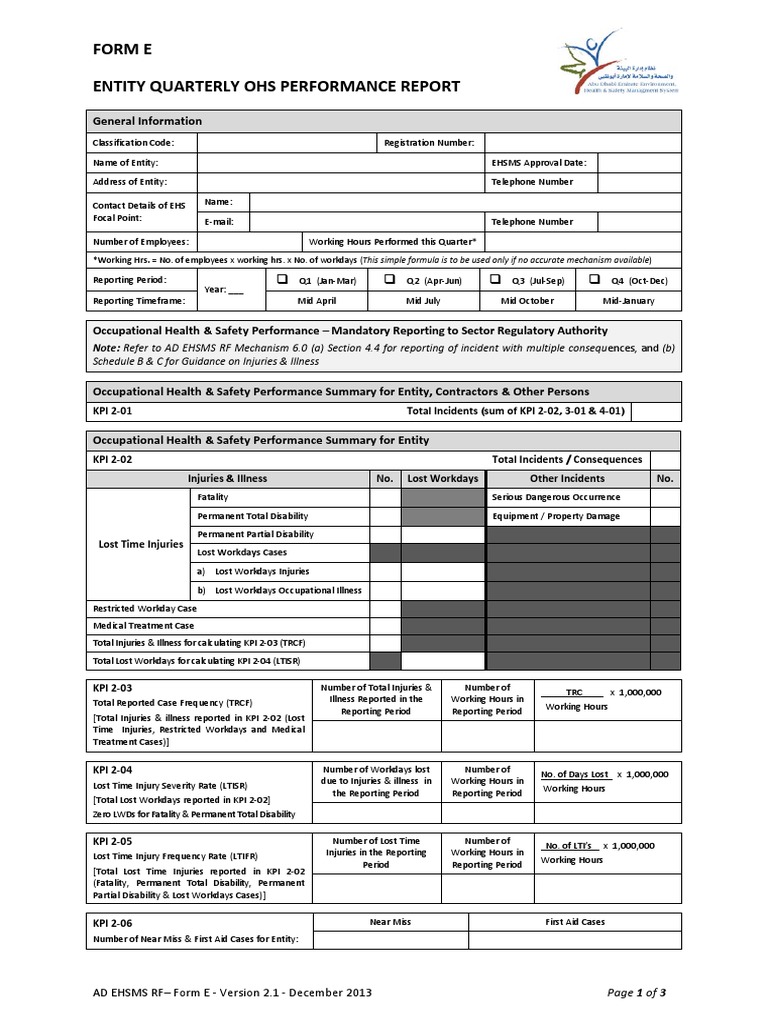 Quarterly OHS Performance Report | PDF | Occupational Safety And Health ...