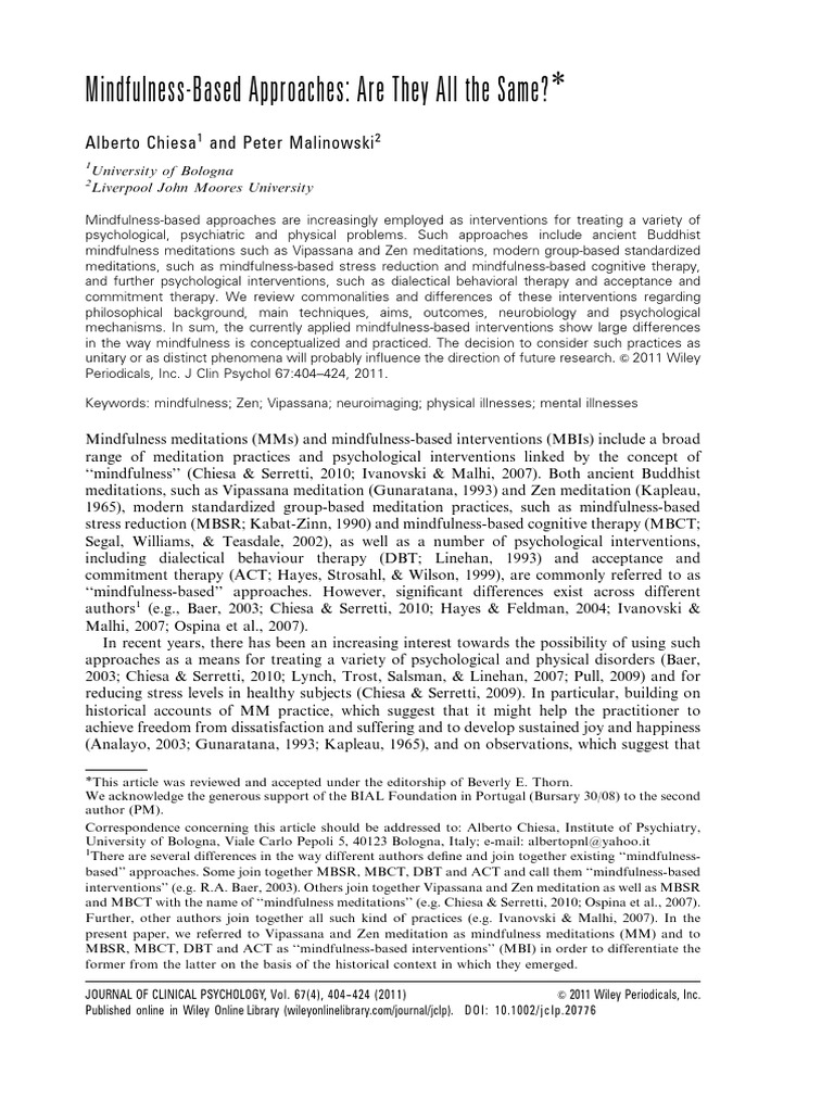 Comparing Mindfulness-Based Interventions | PDF | Career & Growth ...