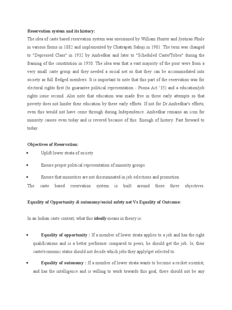 Reservation System and Its History | PDF | Equal Opportunity | Poverty