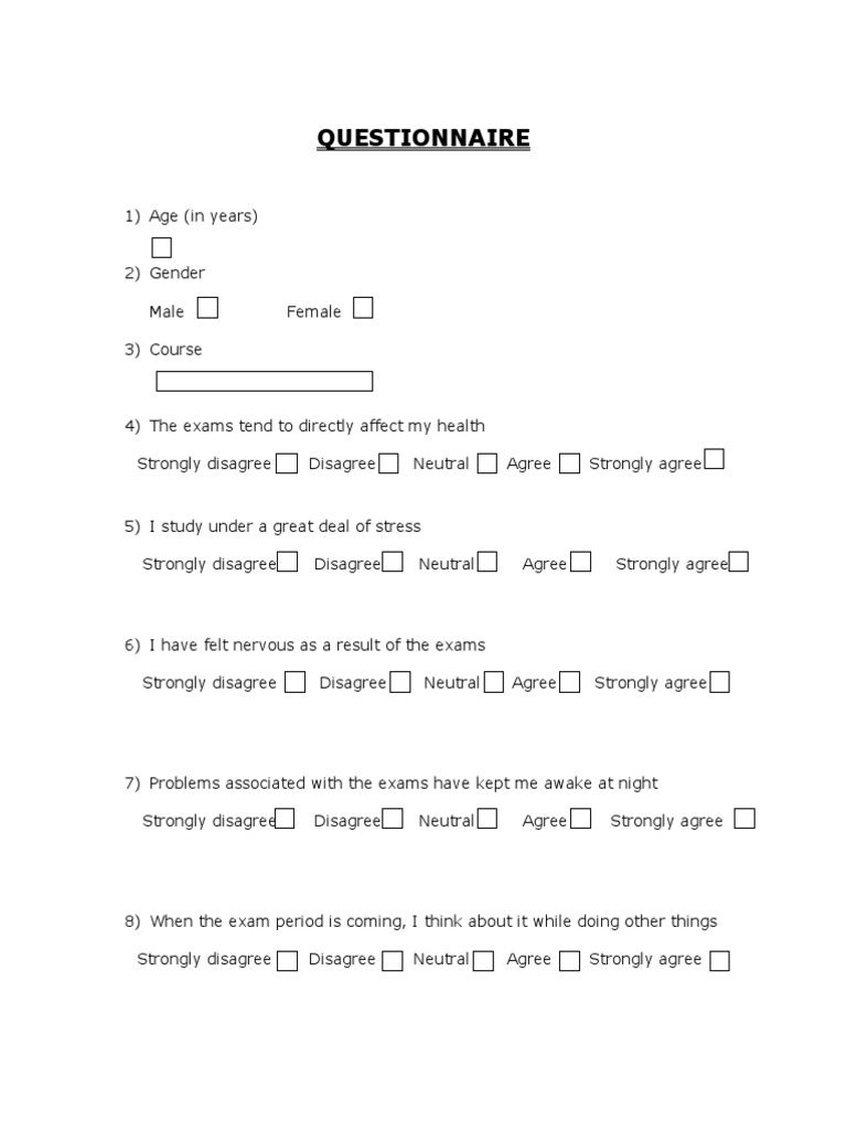 Stress Questionnaire | PDF | Action (Philosophy) | Behavioural Sciences