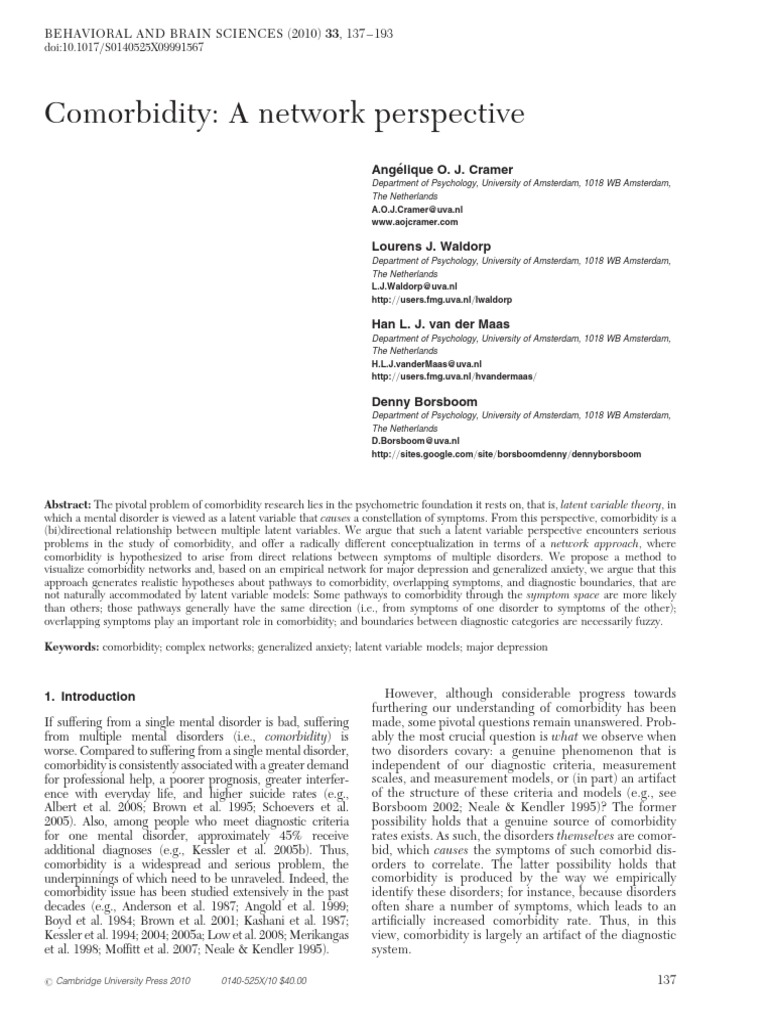 Cramer Et Al (2010) - Comorbidity. A Network Perspective | PDF | Major ...