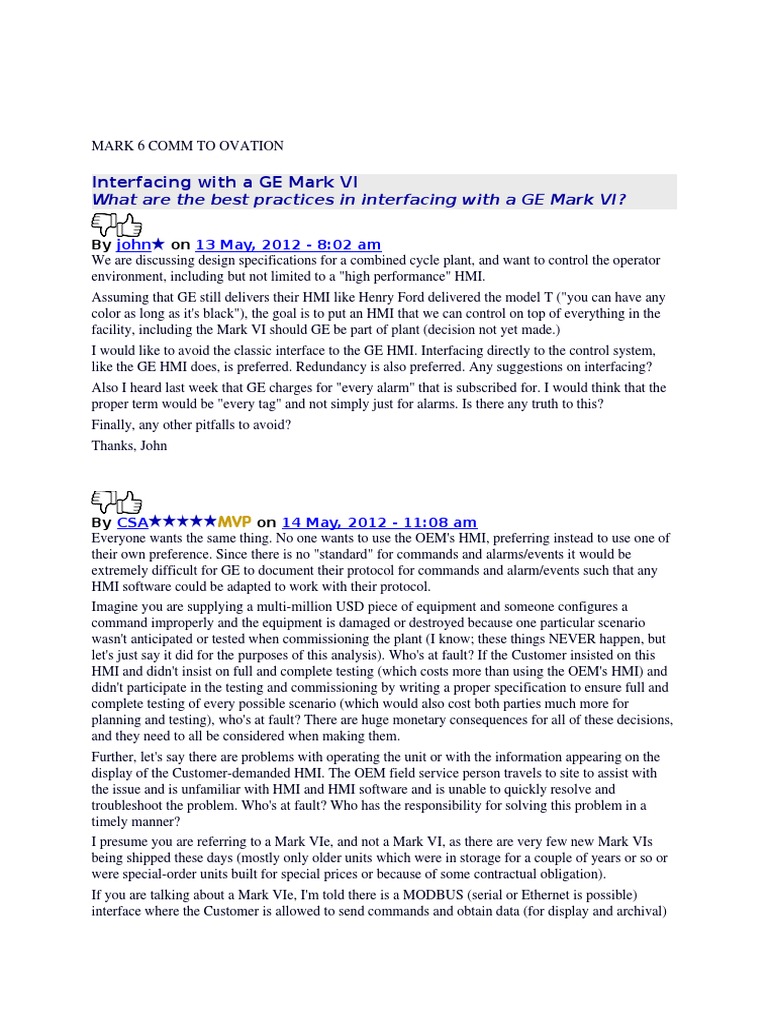 Best Practices for Interfacing with a GE Mark VI Combined Cycle Control ...