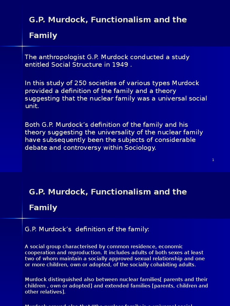 G.P Murdock, Functionalism, Family | PDF | Family | Heterosexuality