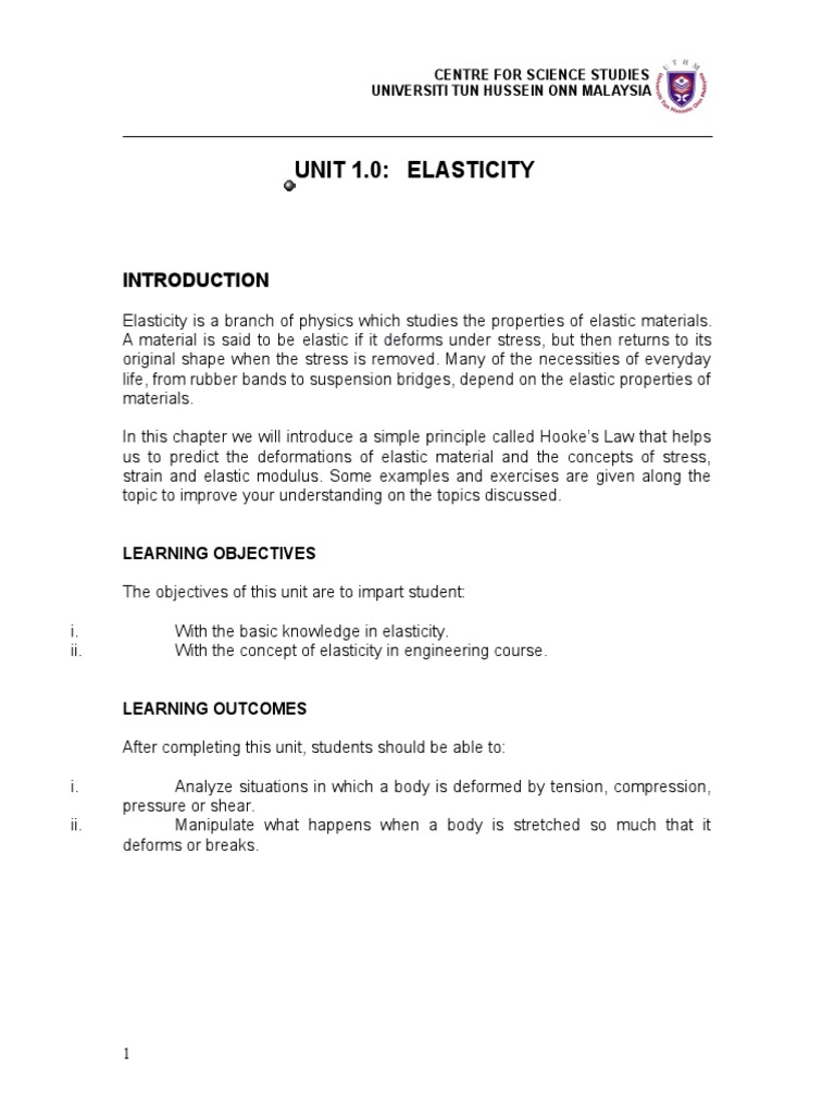 Chap01 Elasticity | PDF | Elasticity (Physics) | Deformation (Mechanics)