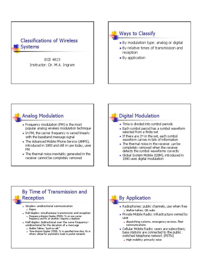 01 ClassificationsOfWirelessSystems PDF | PDF | Duplex (Telecommunications) | Modulation