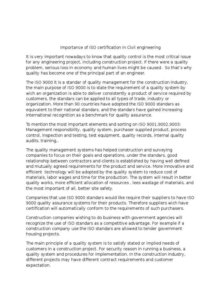 Importance of ISO Certification in Civil Engineering | PDF | Quality ...