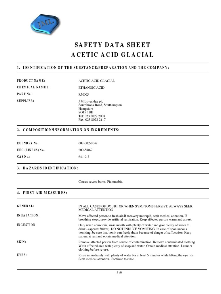 Acetic Acid Glacial | PDF | Oxygen | Personal Protective Equipment