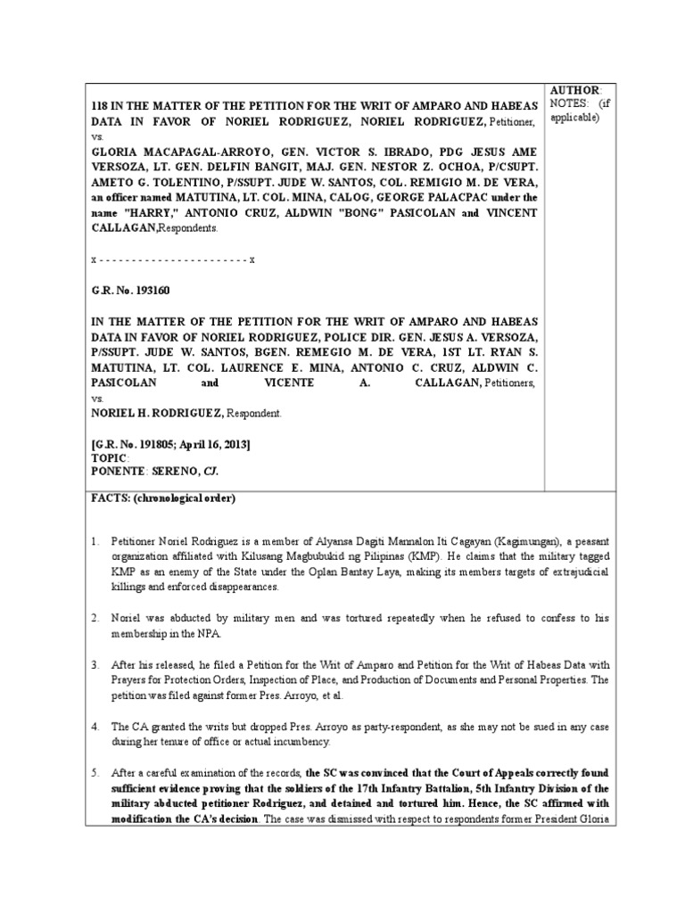 In The Matter of Petition For Writ of Amparo and Habeas Data in Favor ...