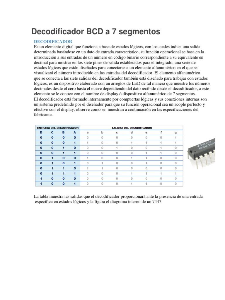 Decodificador BCD A 7 Segmentos | PDF | Diodo emisor de luz | Decimal ...