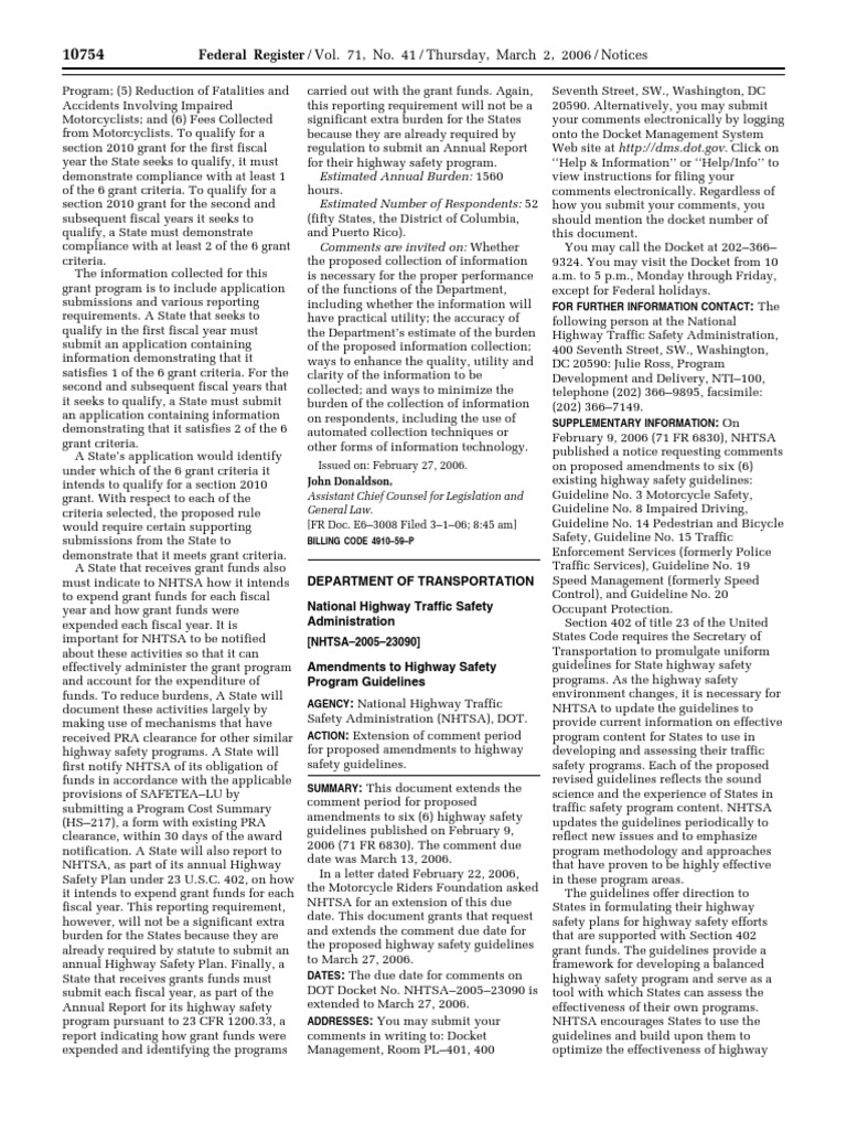 Notice: Reports and Guidance Documents Availability, Etc.: Highway ...