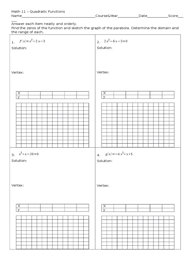 Quadratic Functions Math 11 | PDF | Teaching Methods & Materials ...
