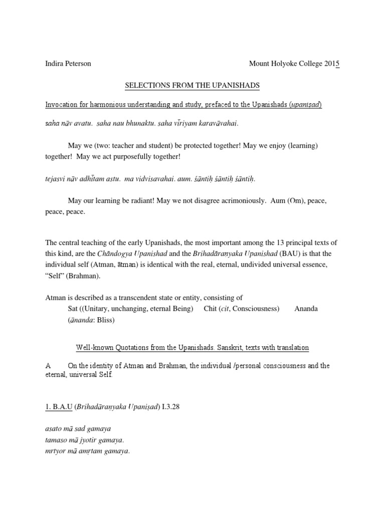 Selections from the Upanishads: Key Teachings on Atman, Brahman and the ...