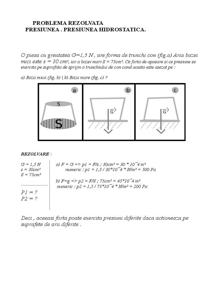 Problema Rezolvata Fizica, Presiunea / Presiunea Hidrostatica | PDF