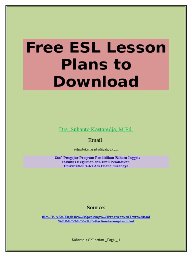 Free ESL Lesson Plans for Beginners | PDF | English Language ...