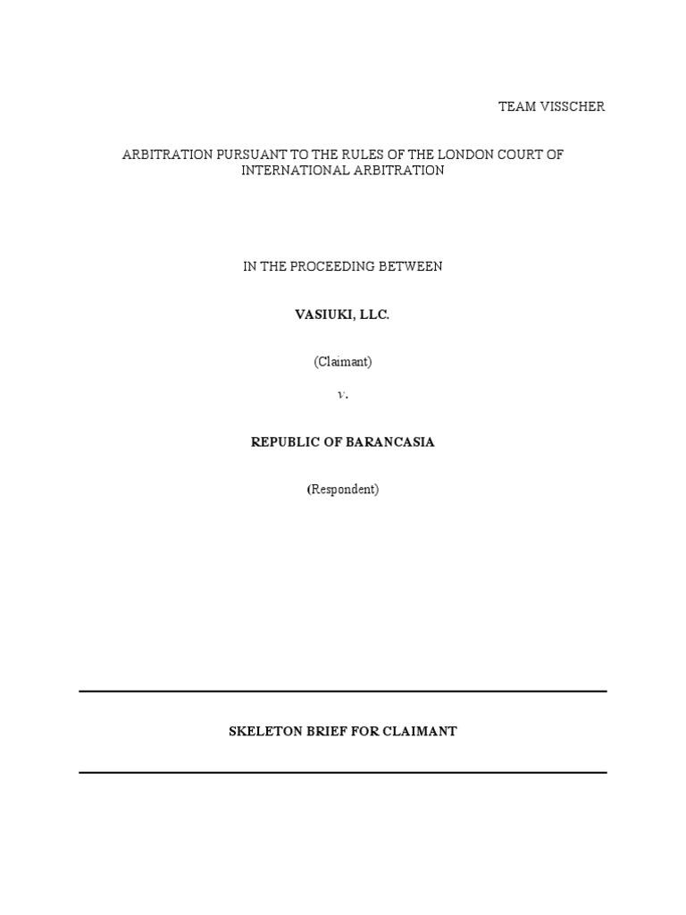 Claimant Skeleton Brief - FDI Regionals | PDF | Restitution | Treaty