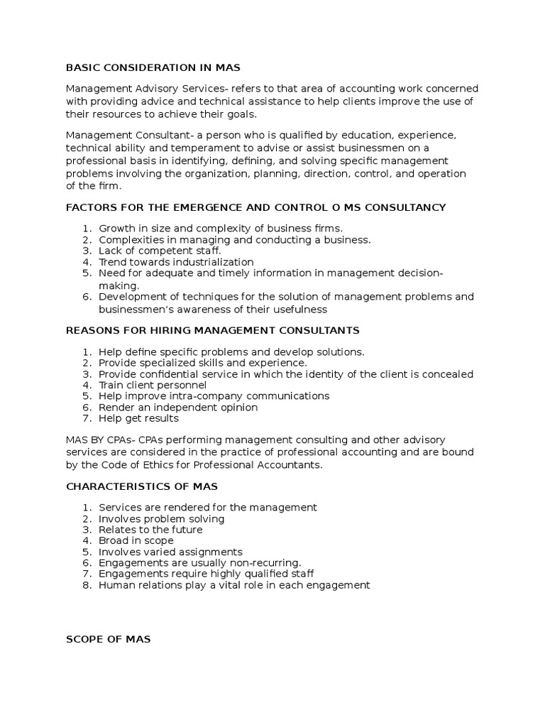 Basic Consideration in Mas | PDF | Accounting | Evaluation