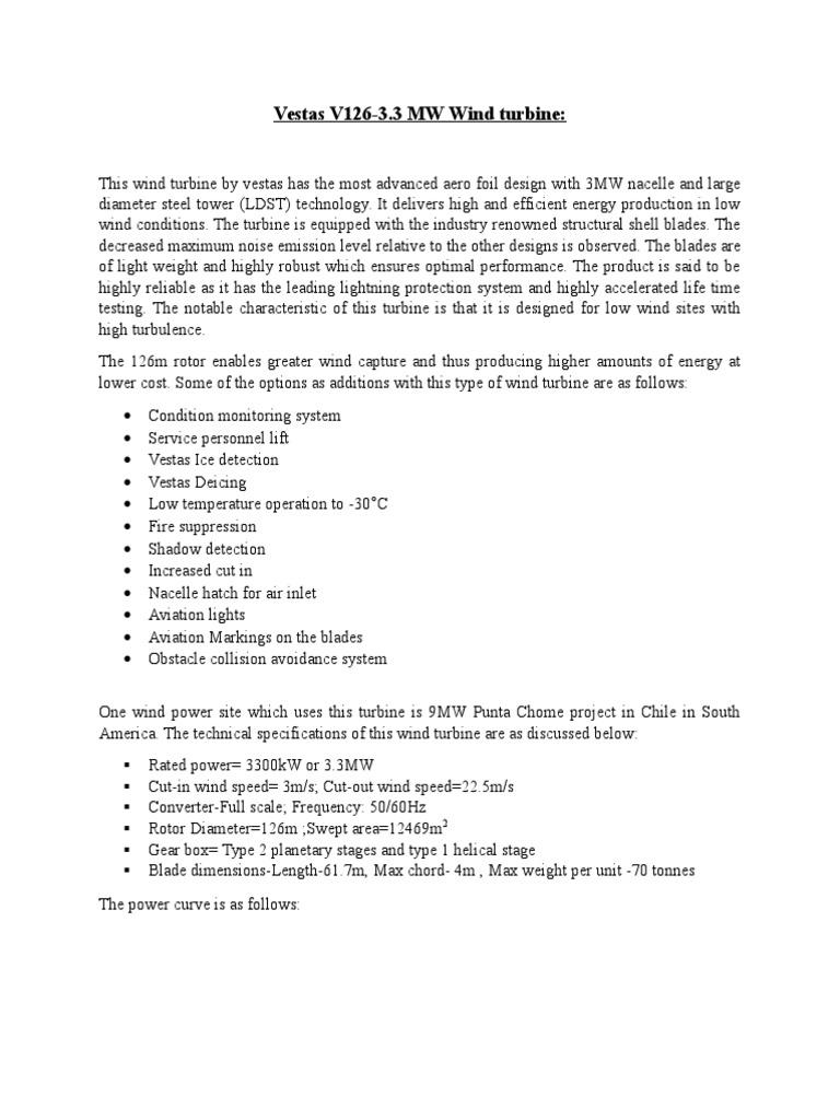 Vestas V126-3.3 MW Wind Turbine Overview | PDF