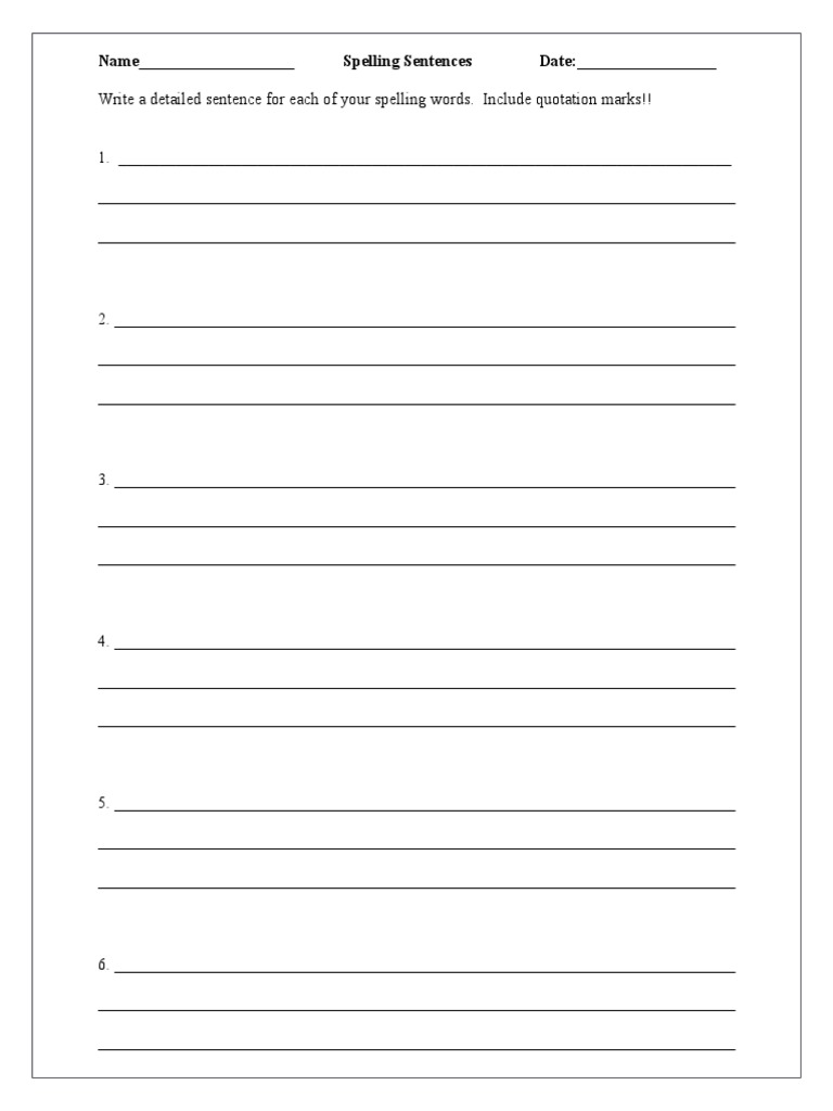 Spelling Sentences Template | PDF