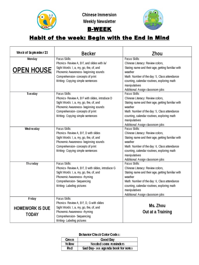 Chinese Immersion Weekly Skills | PDF | Language Arts & Discipline