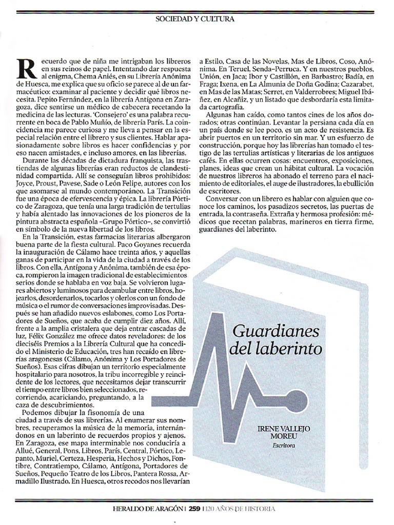 Guardianes Del Laberinto (Irene Vallejo) - Heraldo de Aragón 120 Años ...