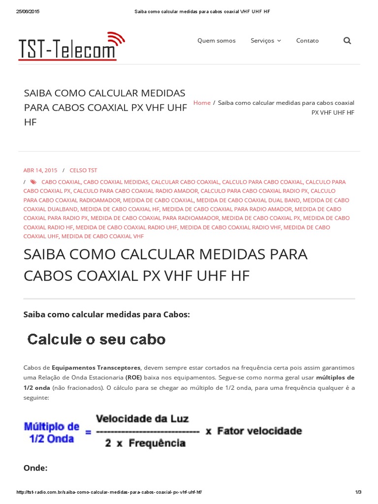 Calculating Lengths for Coaxial Cables Used in VHF, UHF and HF Radio ...