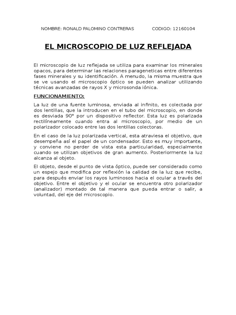 Microscopio de Luz Reflejada | PDF | Polarización (ondas) | Ligero