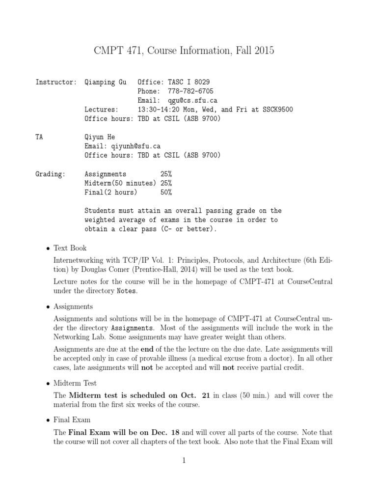 CMPT471 Syllabus | PDF | Computer Network | Internet