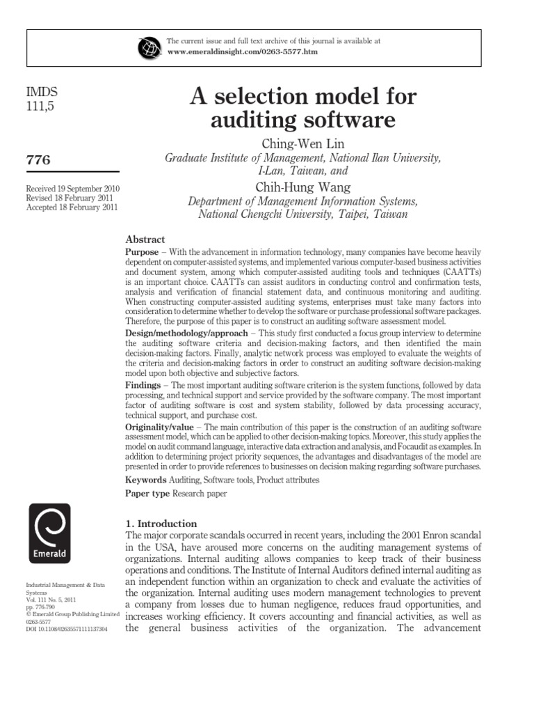 An Analytic Network Process Model for Evaluating Auditing Software ...