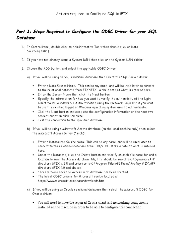 Actions Required To Configure SQL For Use With IFIX | PDF | Databases | Relational Database