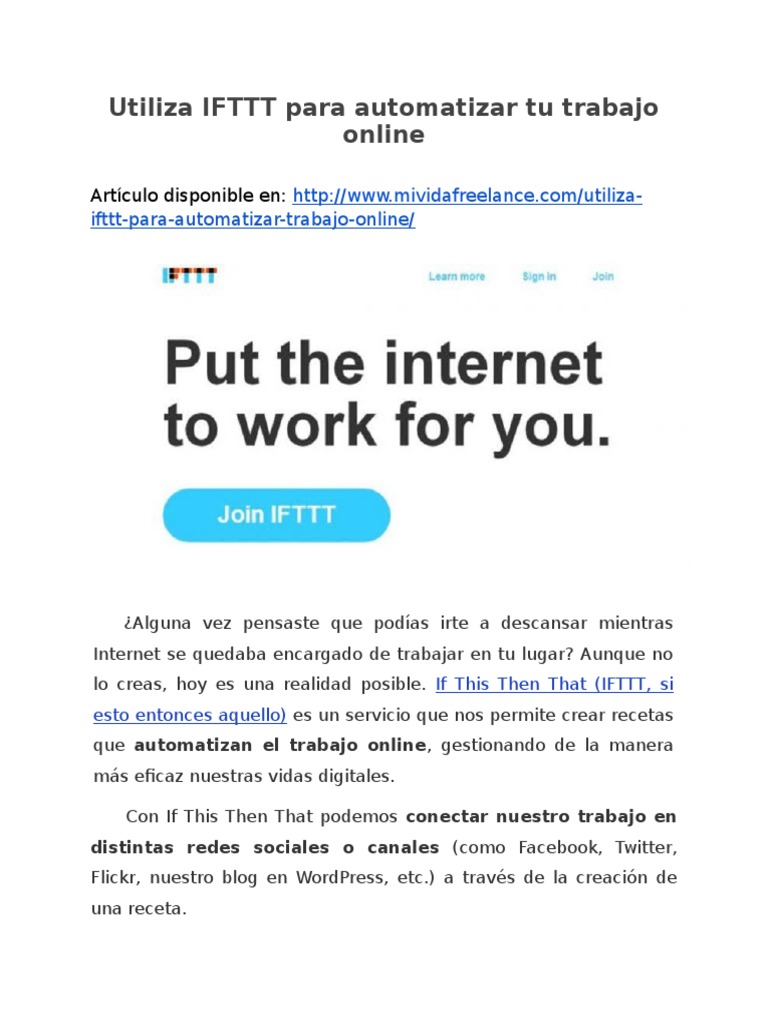 Utiliza IFTTT para Automatizar Tu Trabajo Online | PDF | Facebook | Internet