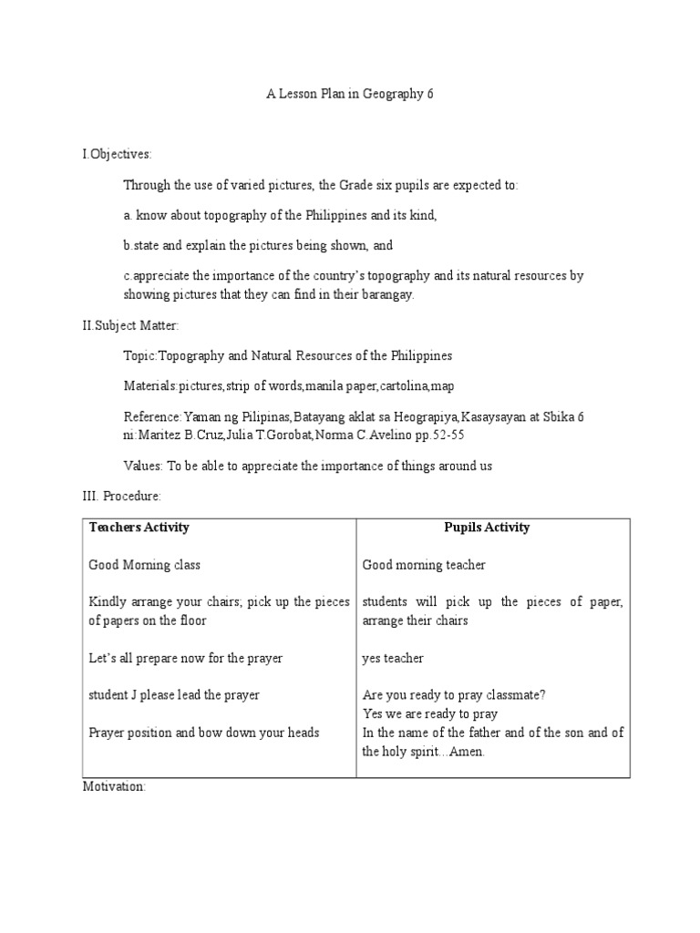 A Lesson Plan in Geography 1 | PDF | Philippines | Luzon