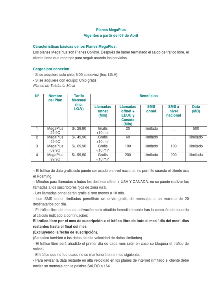 Planes MegaPlus | PDF | Servicio de mensajes cortos | Telecomunicaciones móviles