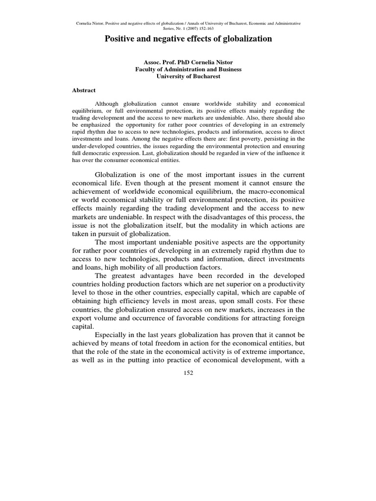 Positive and Negative Effects of Globalization - Nistor Cornelia | PDF ...
