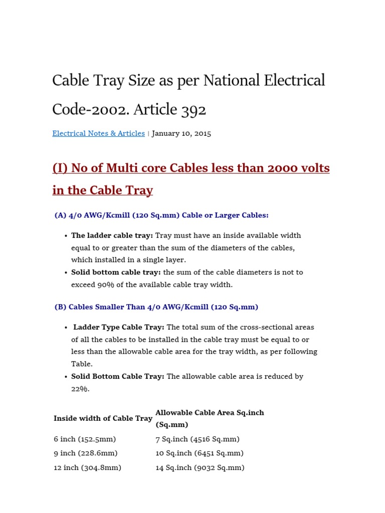 Cable Tray Sizing and Standards Guide | PDF | Cable | Electrical Wiring