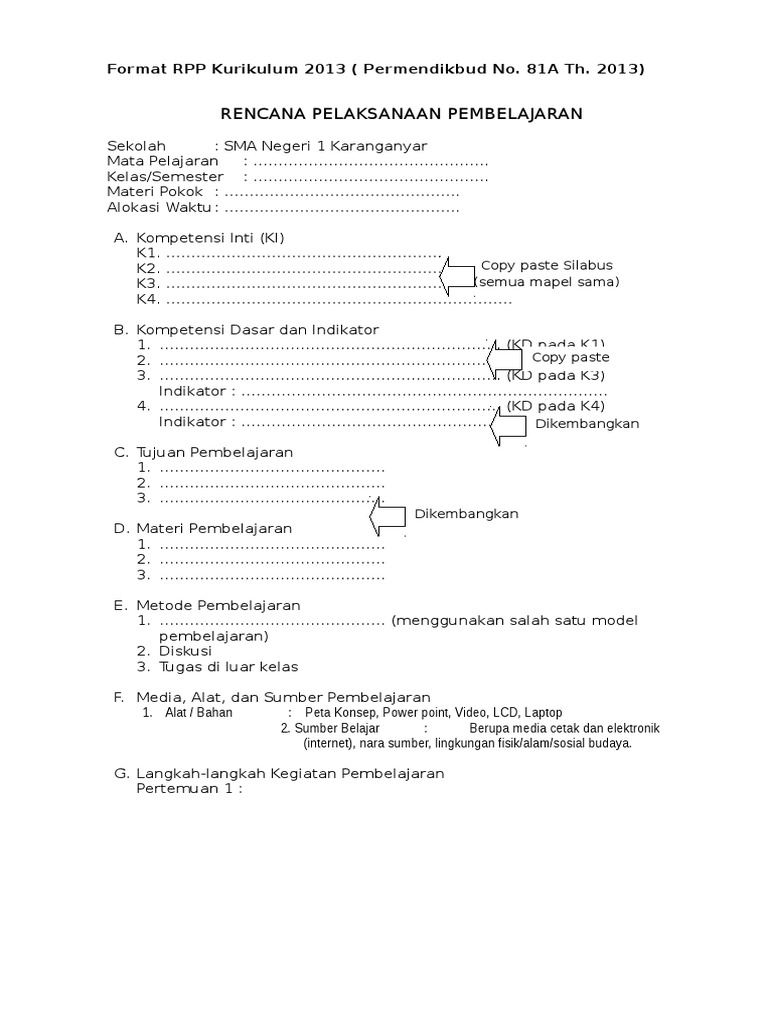 Format RPP Kurikulum 2013 | PDF