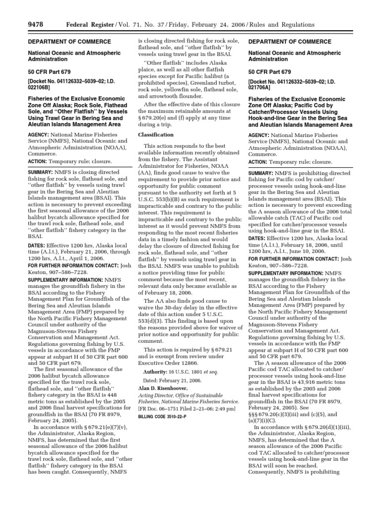 Rule: Fishery Conservation and Management: Alaska Fisheries of ...
