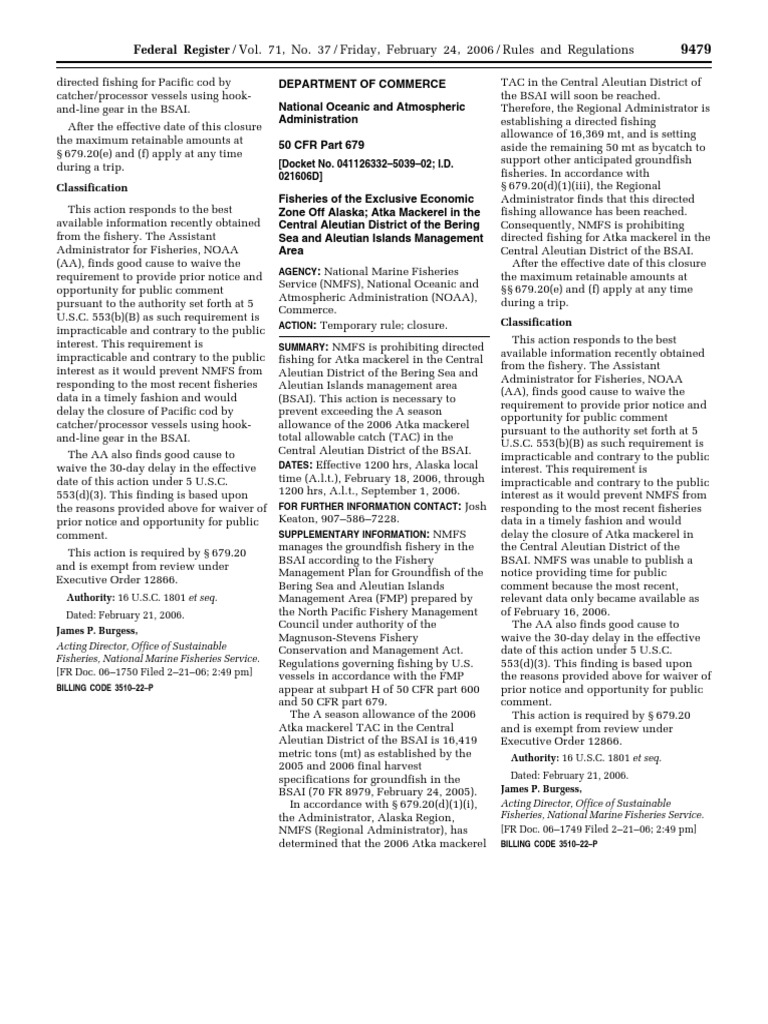 Rule: Fishery Conservation and Management: Alaska Fisheries of ...
