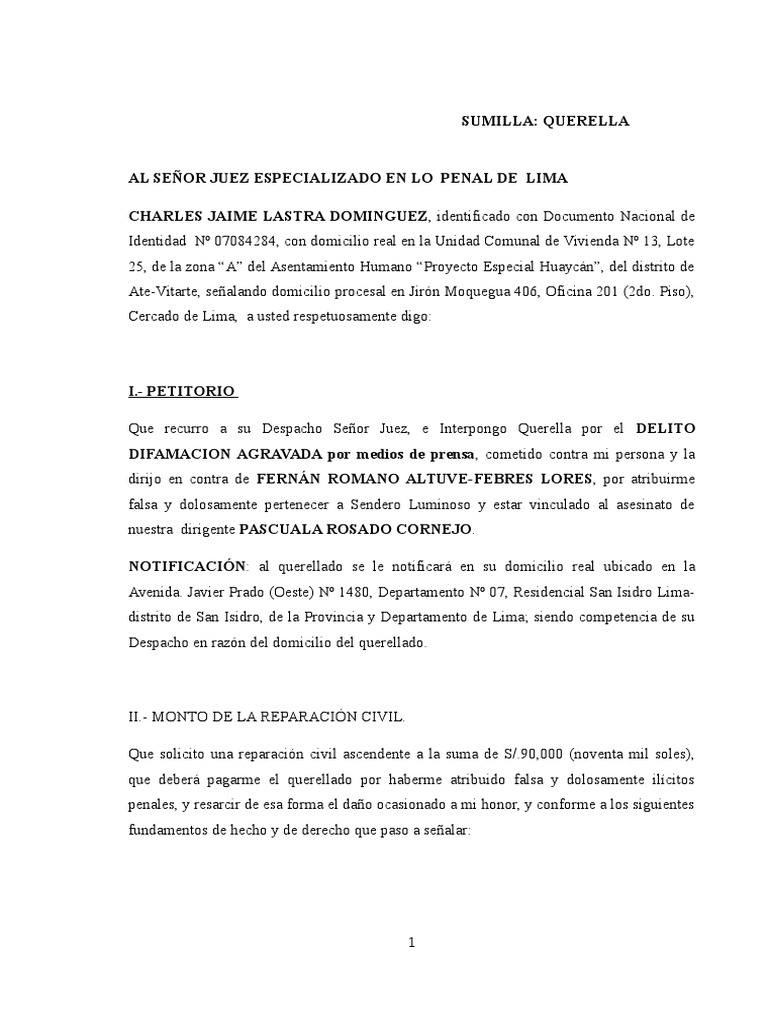 Querrella Última+versión | PDF | Delito | Lima