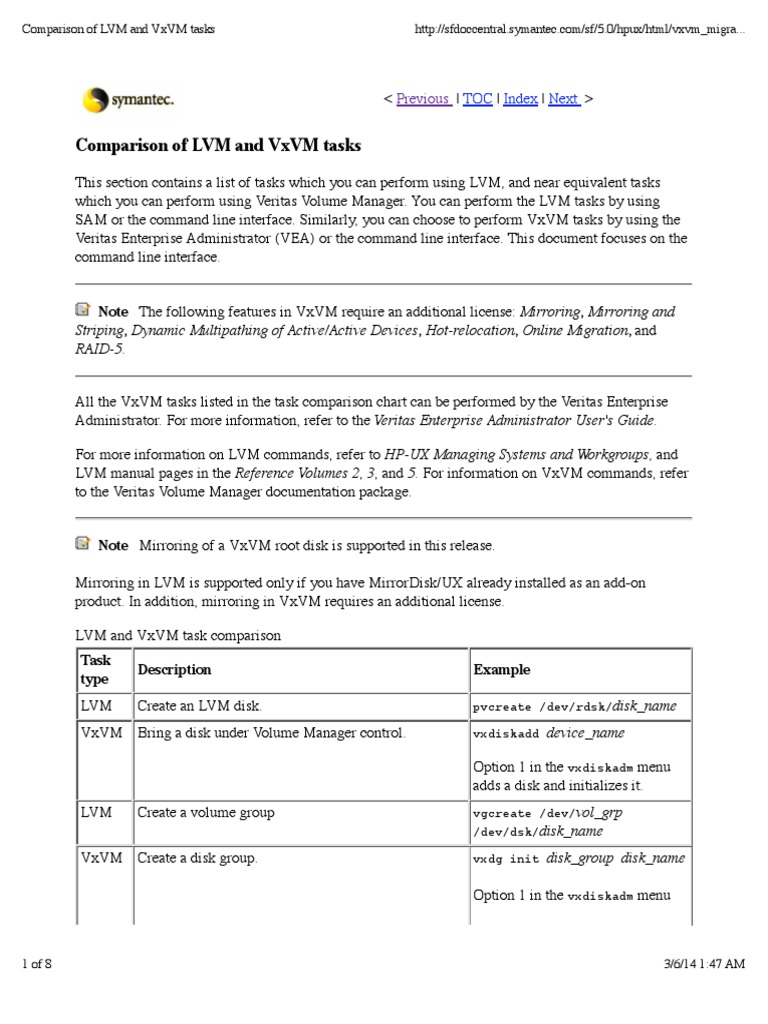 Comparison of LVM and VXVM Tasks | PDF | Data | Utility Software