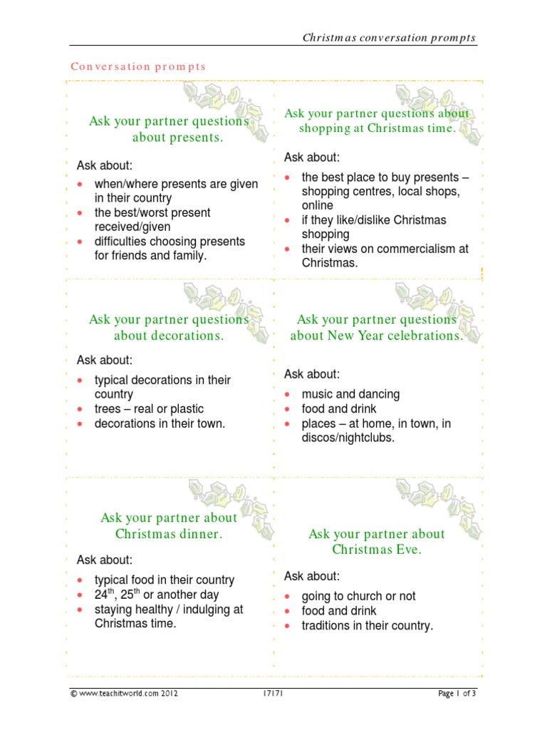 Speaking Prompts Xmas | Nightclub | Christmas