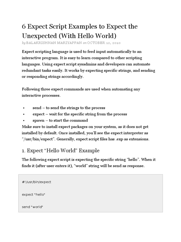 6 Expect Script Examples To Expect The Unexpected Pdf Scripting Language String Computer